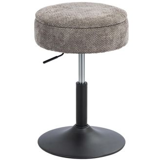 HOMCOM Barhocker mit Stauraum, h&ouml;henverstellbar, runder K&uuml;chenhocker, drehbar, gepolstert in Chenille, Stahlfu&szlig;, Knopfdesign, gepolstert, f&uuml;r Wohnzimmer, Ess