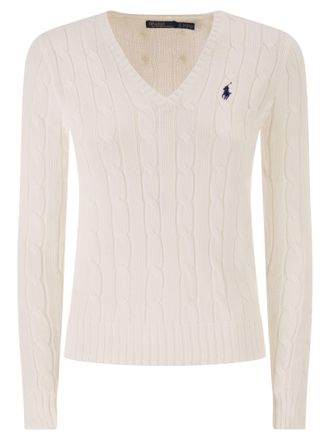 Polo Ralph Lauren Pull en maille torsad&eacute;e de coton avec col en V