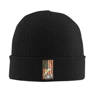 Generic Bonnet Hiver P&ecirc;che Au Maquereau Espagnol avec Drapeau Am&eacute;ricain Coupe-Vent Chapeau Tricot&eacute; Extensible Bonnet en Tricot pour Ext&eacute;rieur Ski Sport