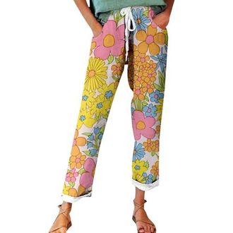 Generic Pantalon L&eacute;ger Femme Ete en Lin &Eacute;t&eacute; Ample Womens Autumn Fragrant Linen Print Casual Pants Perfect for Spring Comfortable and Trendy for Relaxed Days a