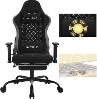 Woltu Chaise Gaming, Chaise Bureau Massante, Fauteuil Ergonomique avec Coussin Lombaire Massant, Siège Large à Ressorts, Appui-tête, Repose-Pieds, Tissu Tec
