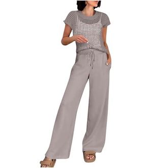Generic V&ecirc;tements de sport pour femme - Ensemble 2 pi&egrave;ces en satin &agrave; manches longues et pantalon boutonn&eacute; - V&ecirc;tement de d&eacute;tente 2 pi&egrave;ces &agrave; capuche et jogging 