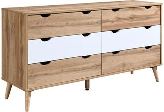 Vente-Unique Commode 6 tiroirs - Coloris : Naturel et blanc - LURVIA