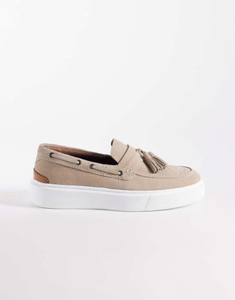 Asos Mocassins en daim &agrave; pampilles et semelle cuvette - Taupe-Neutre