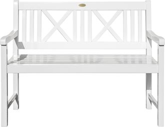 Garden Pleasure Landhausbank Lübeck, 2-Sitzer Gartenbank, weiß Washed, Länge 120 cm, Parkbank aus Eukalyptus, Holzbank für Balkon, Terrasse, Garten