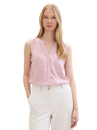 Tom Tailor Damen Basic Blusen-Top mit Streifen und Brusttaschen, orchid white stripe, 46