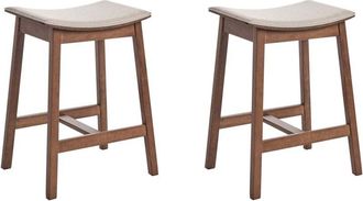 Beliani Lot de 2 Tabourets de Bar Assise Tapiss&eacute;e Bois Fonc&eacute; et Beige Dixon