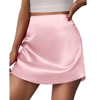Onsoyours Sommerrock Damen Casual Satin Rock A-Linie Einfarbig Minirock Boho Blumenrock Gebl&uuml;mt Strandrock Freizeitrock Kurz Hohe Taille R&ouml;cke Streetwear A Rosa