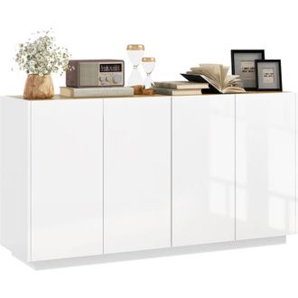HOMCOM Homcom - Buffet design contemporain blanc laqu&eacute; plateau aspect bois clair - dim. 140L x 40l x 75H cm - 4 portes, 2 &eacute;tag&egrave;res