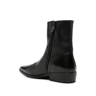 Mars&egrave;ll Pointed-Toe Leather with Side Zip Ankle Boot - Black