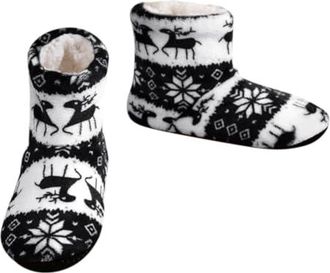 Minetom Chausson Bottines Femmes Hiver Chaud Peluche Fourrés Adulte Chaussures Maison Antidérapant Semelle Interieur Noël Pantoufles B Noir 39-41 EU