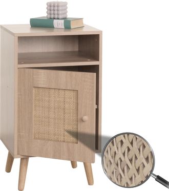 Mendler Nachttisch HWC-M39, Nachtschrank Kaffeetisch Beistelltisch, Staufächer, Kubu Rattan Holz Melamin, Eiche-Optik 71x40x41cm
