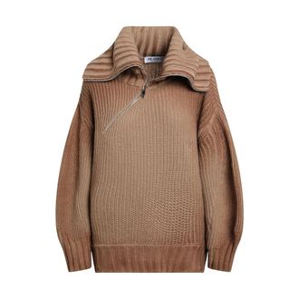 The Attico Asymmetrisch gerippter Strickpullover mit Rei&szlig;verschluss - - Knitwear - Damen - Braun - XS