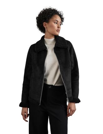 Street One Damen A201959 Kurze Jacke mit Teddy-Fell, Black, 40
