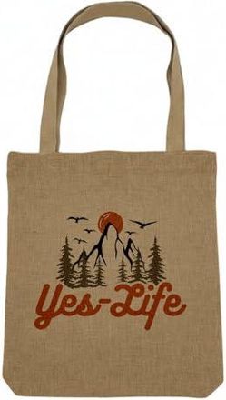 Fabulous Sac Shopping Tote Bag Aspect Lin - Yes Life Montagne Camping Nature Wildlife - Sac de Courses Toile Epaisse 360g Beige Naturel Cabas Port&eacute; Epaule Soli