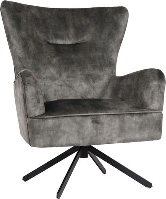 Mendler Lounge-Sessel HWC-L63, Cocktailsessel Polstersessel Relaxsessel, drehbar, Vintage Samt Metall - grau-grün