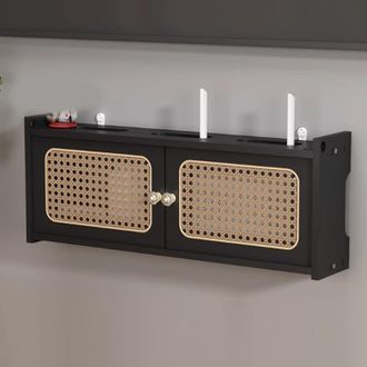 Generic Set-Top-Router-Aufbewahrungsbox aus Holz, wandmontierter WLAN-Versteck, Schrank, unsichtbar, Modem-Rack-Abdeckung, for B&uuml;ro und Zuhause(Black,60cm/23.