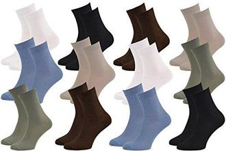 Rainbow Socks Femme Homme Chausettes Midi en Bambou - 12 Paire - 2xNoir 2xBlanc 2xBrun 2xBeige 2xJeans 2xOlive - Taille 42-43