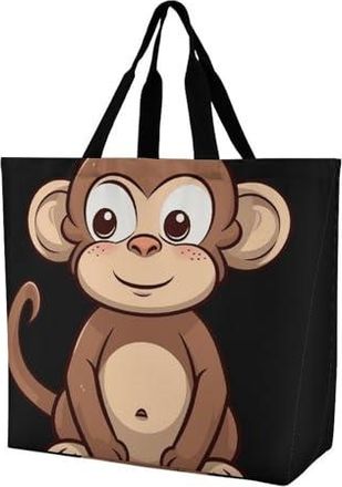 Generic Singe Brun De Dessin Anim&eacute; Sac A Main Femmes L&eacute;ger Sacs De Courses Grand Sac &Agrave; Bandouli&egrave;re Pour Gym Plage Travail