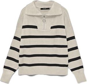 Vero Moda VMSABA Stripe LS Highneck Blouse GA Noos Sweater, Bouleau/Rayures : Noir, XXL Femme