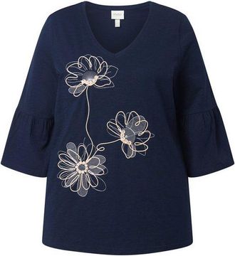 Ulla Popken T-Shirt Shirt Kordelstickerei Rundhals 3/4-Arm