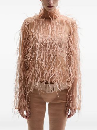 Atu Body Couture haut &agrave; col montant orn&eacute; de plumes - Tons neutres