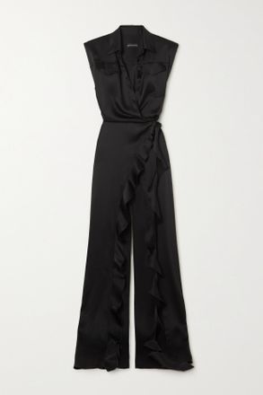 DAVID KOMA Wickelrobe Aus Satin Mit R&uuml;schen - Schwarz