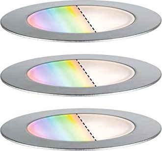 Paulmann 94752 Plug & Shine LED Bodeneinbauleuchte Floor Smart Home Zigbee 3erSet rund IP67 3x2W 3x65lm dimmbar 70mm Edelstahl RGBW seewasserresistent