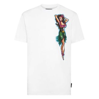 Philipp Plein Homme, Tops, Blanc, Taille: 4XL T-shirt Col Rond SS Hawaii