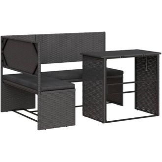 vidaXL Gartensofa in L-Form mit Tisch und Kissen Schwarz Poly Rattan vidaXL