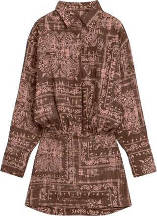 A Paper Kid Femme, Robes, Brun, Taille: 44 FR Robe chemise en m&eacute;lange de lin &agrave; imprim&eacute; bandana