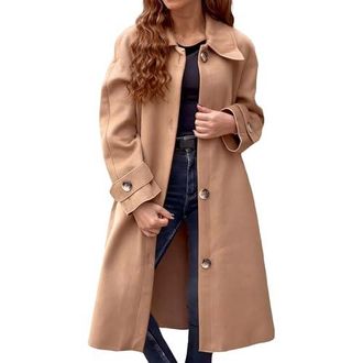 Generic Manteau dhiver &eacute;l&eacute;gant &agrave; simple boutonnage pour femme avec poches, marron clair, 4XL