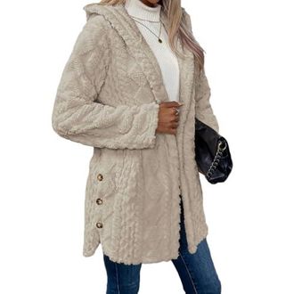 Generic Cardigan &agrave; Capuche Jacquard Manteau Femme Automne Hiver Chaud Mode Jacquard Cardigan &agrave; Capuche Manches Longues Manteau, abricot, 5XL