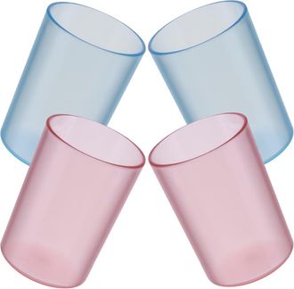 Cabilock 4 St&uuml;ck Transparente Mundsp&uuml;lbecher aus Robustem Kunststoff Wiederverwendbare Trink Zahnb&uuml;rstenbecher in Blau und Praktische Badezimmerbecher f&uuml;r Reis