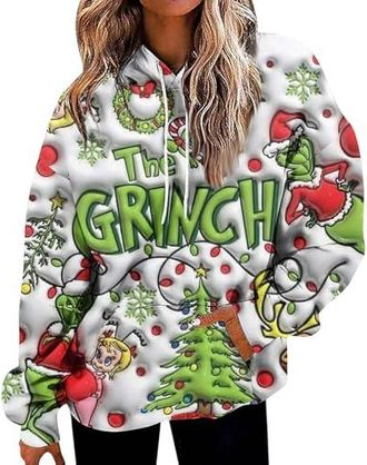 Generic Le Grinch Sweat A Capuche Femme Vetement Sweatshirts Vêtements Adulte Oversize Hiver Pilou Polaire De Chaud Moche Noel Pull Costume Christmas Noël Swe