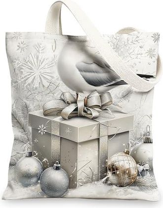 Generic Sac fourre-tout en toile de No&euml;l avec mouette et oiseau pour faire du shopping, 33 x 38,1 cm, bo&icirc;te cadeau de luxe r&eacute;utilisable, sac d&eacute;picerie pour fe