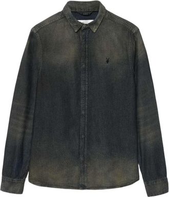 AllSaints Gleason chemise en jean en indigo fonc&eacute; teint&eacute;-Bleu