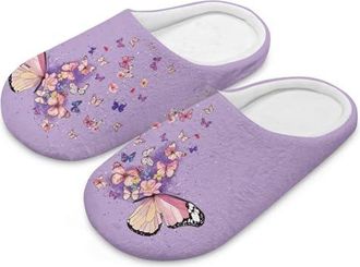Coloranimal Pantoufles de spa &agrave; bout ferm&eacute; pour femme, chaussures dint&eacute;rieur en coton et lin, pantoufles dint&eacute;rieur en coton, Papillon vintage., 35.5/36.5 EU