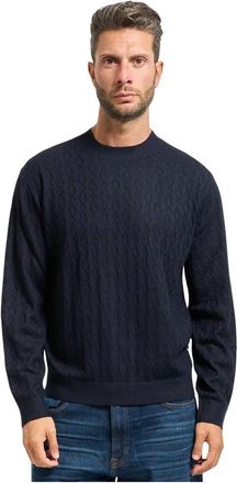 A|X Armani Exchange Pull &agrave; col rond en maille ondul&eacute;e - Homme - Pulls - Bleu - Taille: M