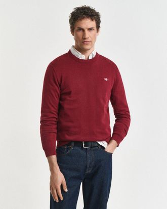 GANT Rundhalspullover CLASSIC COTTON C-NECK Premium Strickpullver aus weicher 100% Baumwolle, Übergangspullover