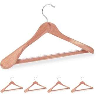 Relaxdays 40 x Anzugb&uuml;gel Zedernholz, Mottenschutz, rutschfest & stabil, breite Kleiderb&uuml;gel mit Steg, 45 cm, B&uuml;gel Set, natur