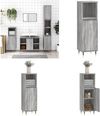 vidaXL Badschrank Grau Sonoma 30x30x100 cm Holzwerkstoff - Badeschrank - Badm&ouml;bel - Holzwerkstoff - Grau - Badezimmerorganisation - Home & Living