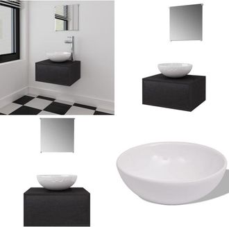 vidaXL Vidaxl - 3-tlg. Badm&ouml;bel-Set mit Waschbecken Schwarz - Badm&ouml;bel - Badschr&auml;nke - Waschtische - Keramikwaschbecken - Aufstellwaschbecken - Home & Living