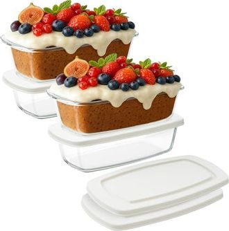 Navaris 4x Plat &agrave; Four - Recipient Rectangulaire en Verre avec Couvercle - Moule a Gateau Cake et Pain - Contenant Polyvalent - Pr&eacute;paration des Repas et Conse