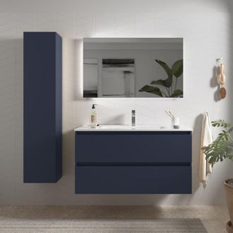 Cygnus Bath Meuble de salle de bain BEQUIA 100cm Bleu mat Vasque Porcelaine