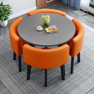 Generic Rundes Esszimmer-Set in Goldoptik, Schlichter 80-cm-Empfangstisch mit St&uuml;hlen, niedriger Couchtisch und St&uuml;hle, Konferenzraumm&ouml;bel, Hotelbalkon-Bespre