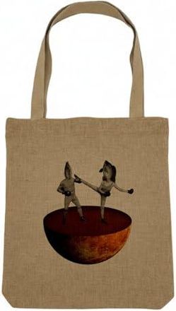 Fabulous Sac Shopping Tote Bag Aspect Lin - Fish Fighters Poissons Boxe Collage Art Surr&eacute;alisme - Sac de Courses Toile Epaisse 360g Beige Naturel Cabas Port&eacute; E