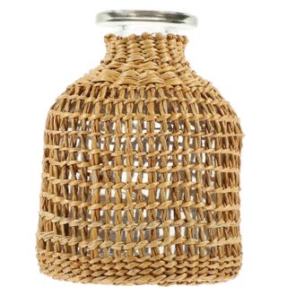 SOLUSTRE Handgefertigte Rattan glasvase für Getrocknete Blumen Rustikaler Vintage Stil Natürliche Flechtkunst Dekorative Blumenvase für Wohnzimmer und Tischdek