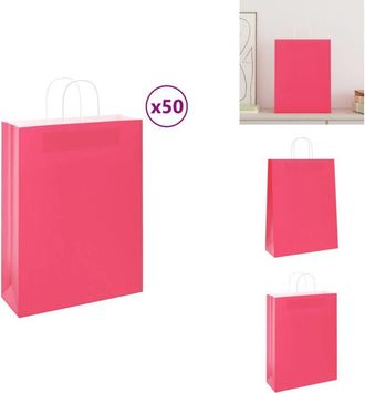 vidaXL Papiertragetaschen 50 Stk. mit Henkeln Rosa 32x12x42 cm - Papiertragetasche - Papiertragetaschen - Papiert&uuml;te - Kraftpapiert&uuml;te