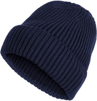 styleBREAKER Unisex Feinstrick Beanie Mütze mit Krempe, warme Winter Strickmütze Einfarbig, Rippen Strickmuster 04024154, Farbe:Dunkelblau